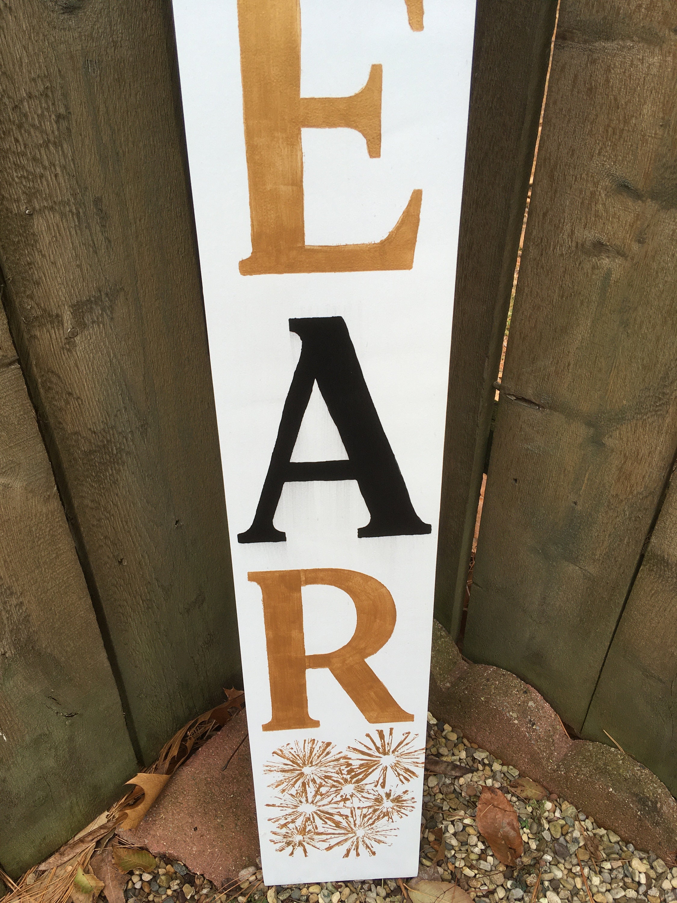 Reversible Wood Fence Slat Sign, Merry Christmas, Happy New Year ...