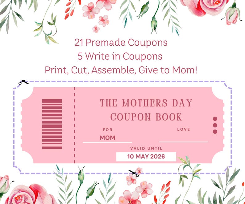 Mother’s Day Coupon Book Printable – 26 Gift Coupons + Bonus Blanks ...