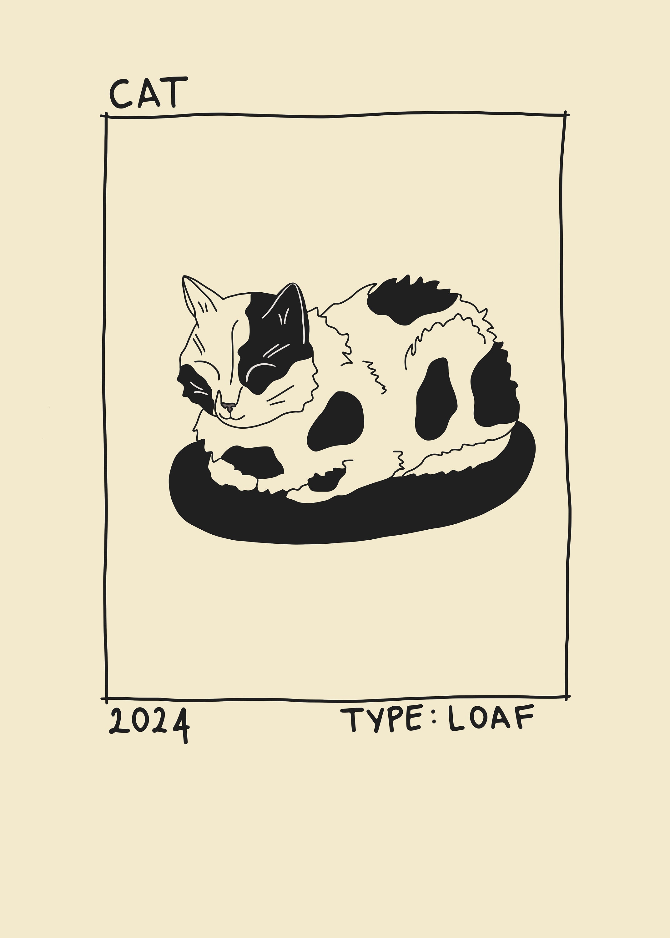 Tuxedo Cat Loaf Art Print, Wall Art for Cat Lovers, Minimal Cat ...
