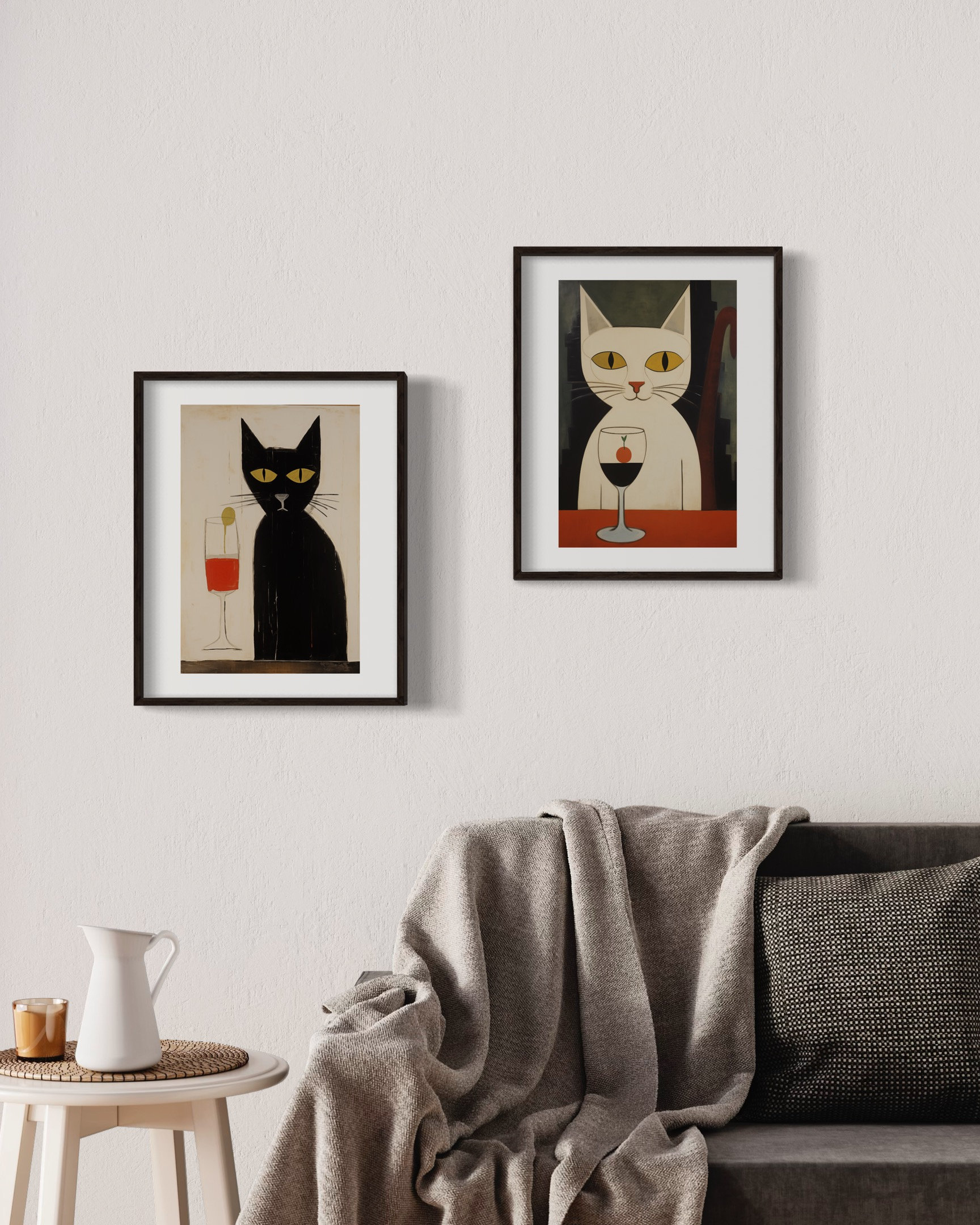 Cocktail Cat Wall Art Print: Cocktail Drinking Cubist Style - Etsy