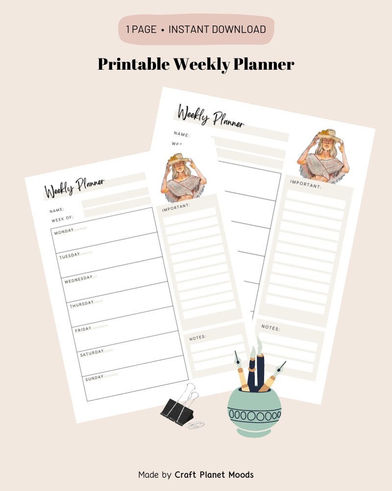 Feminine Weekly Planner Printable to Do List, Weekly Schedule, Weekly ...