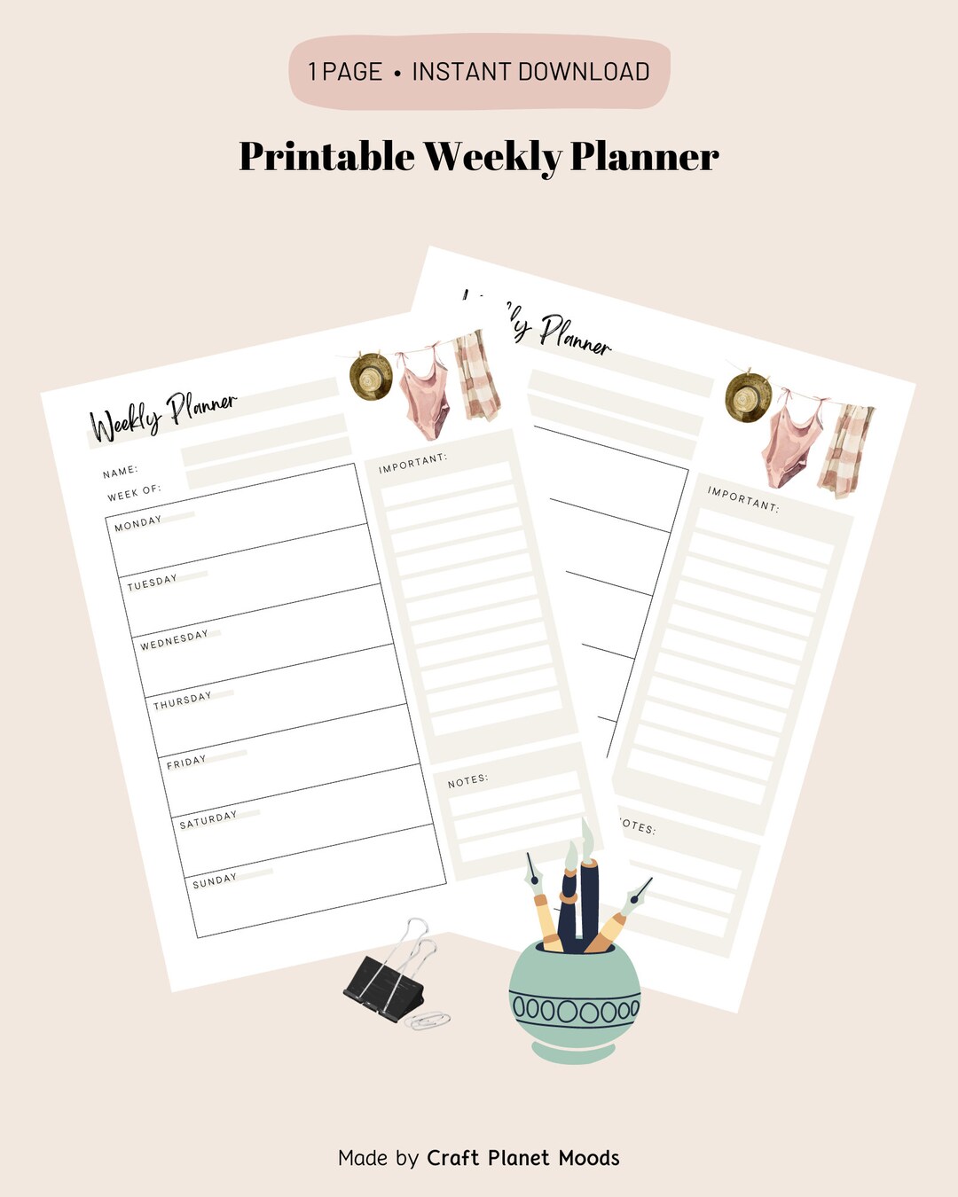 Summer Weekly Planner Printable to Do List, Weekly Schedule, Weekly ...