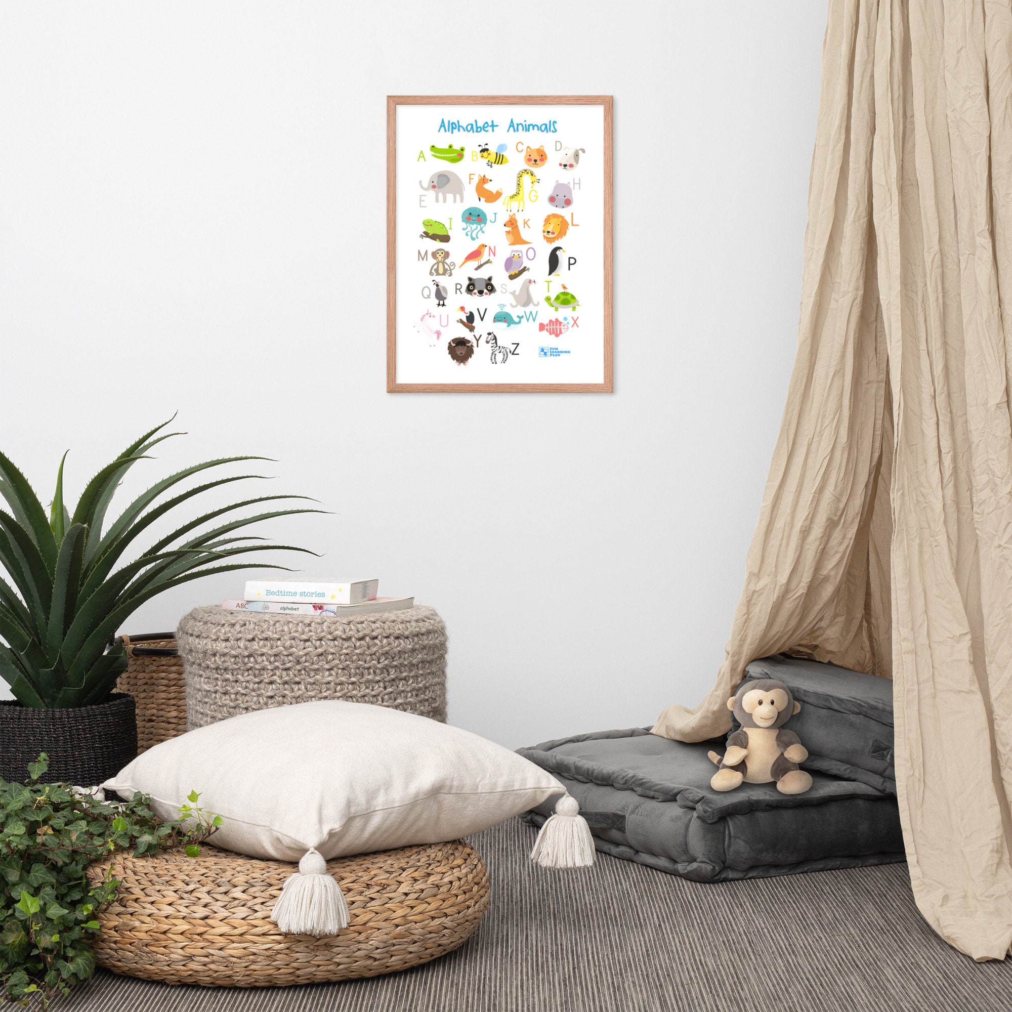 Animal Alphabet Phonics Home Decor. Matte Framed Poster for Kids Room ...