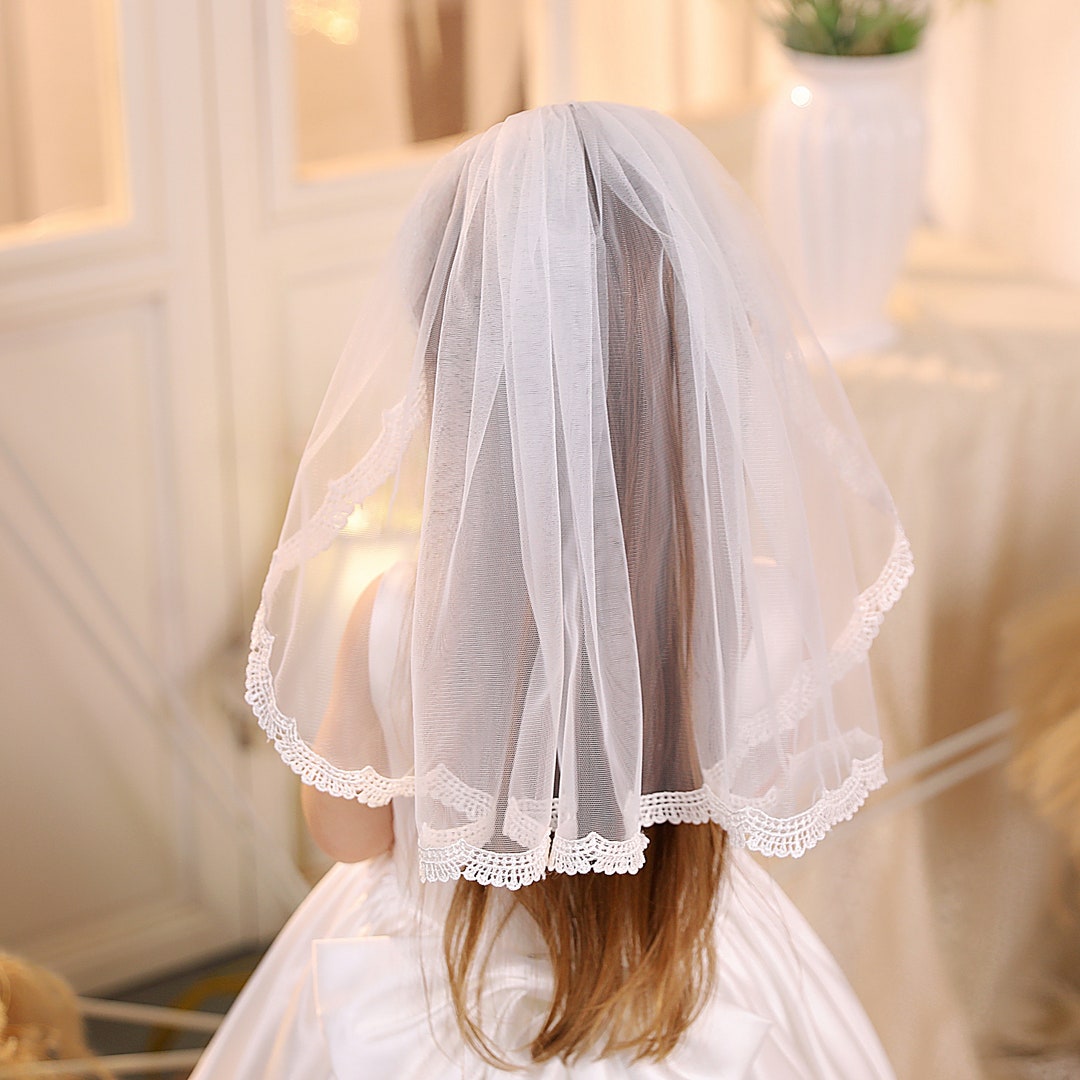First Communion Veil, Children Girl's First Communion Veil, Lace Edge ...
