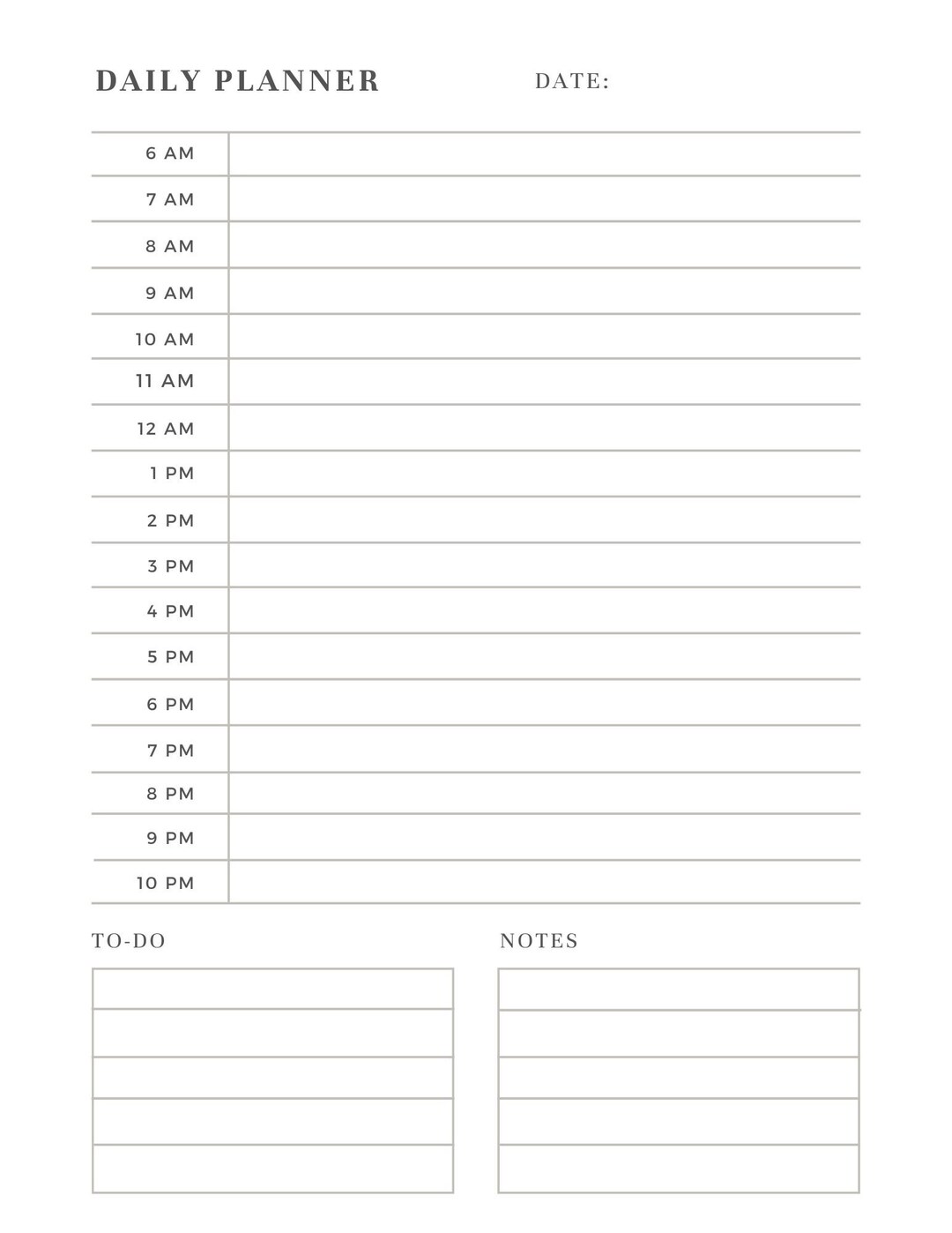 Daily Planner Minimalist Printable, Daily Notes, To-do List, Instant ...