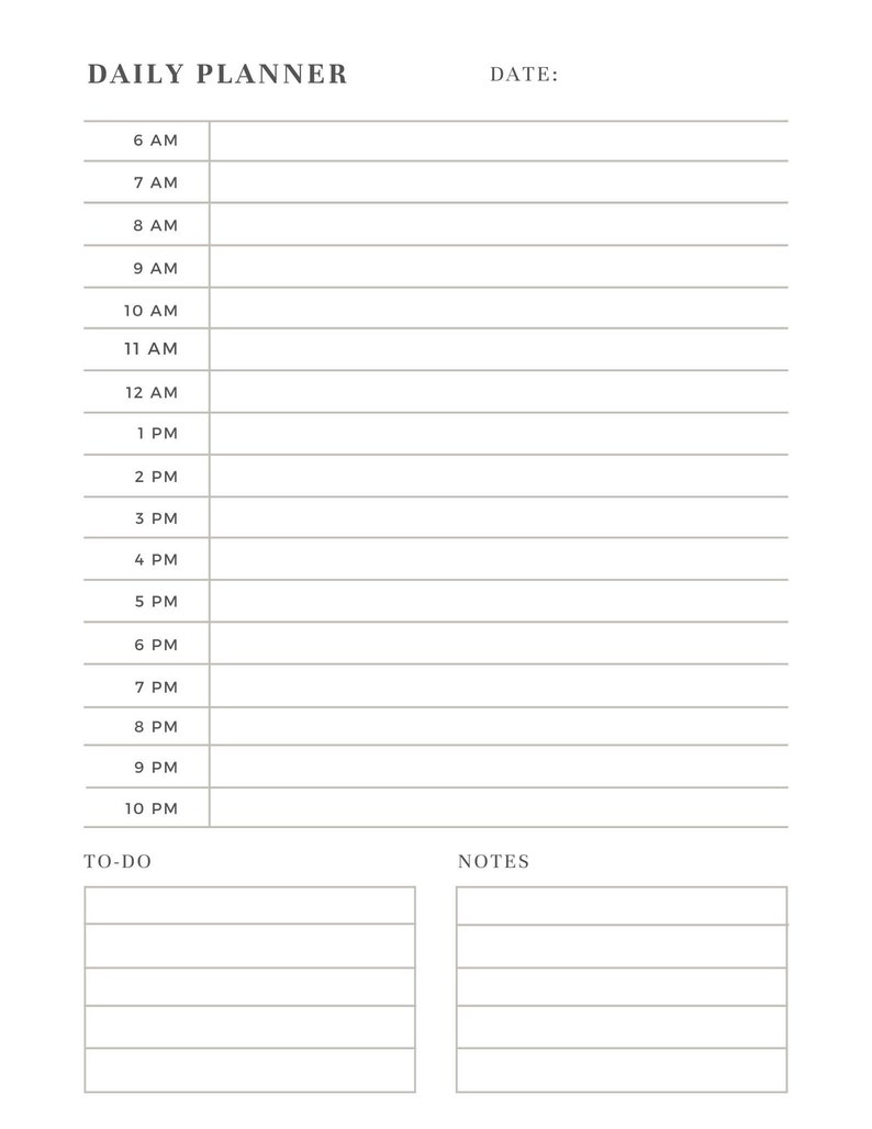 Daily Planner Minimalist Printable, Daily Notes, To-do List, Instant ...