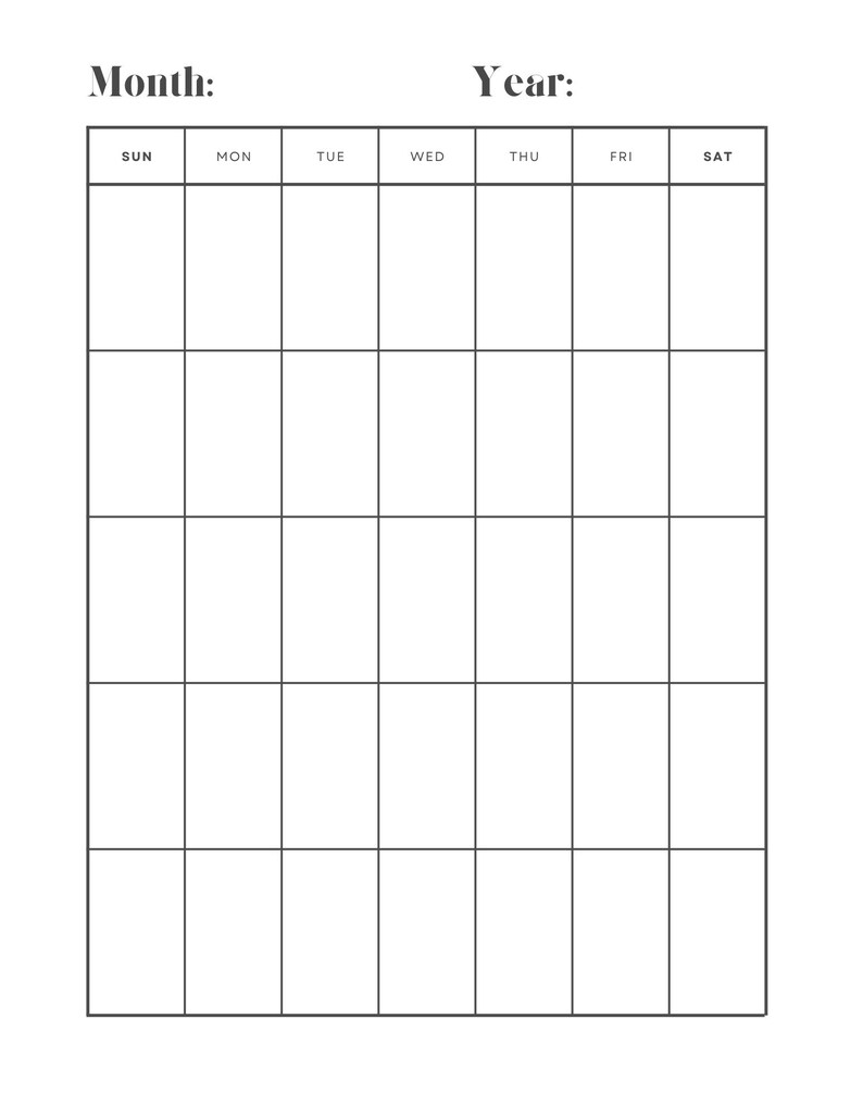 Minimal Monthly Calendar Planner, Printable, Downloadable - Etsy