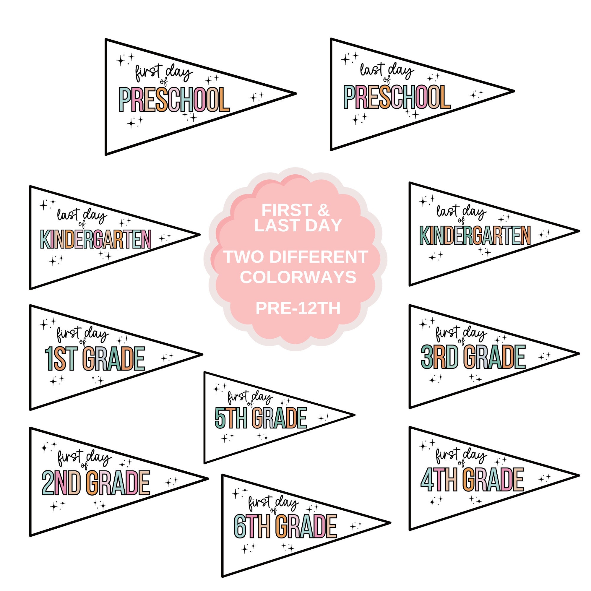 First and Last Day of School Flags, Printable Back to School Pennant ...