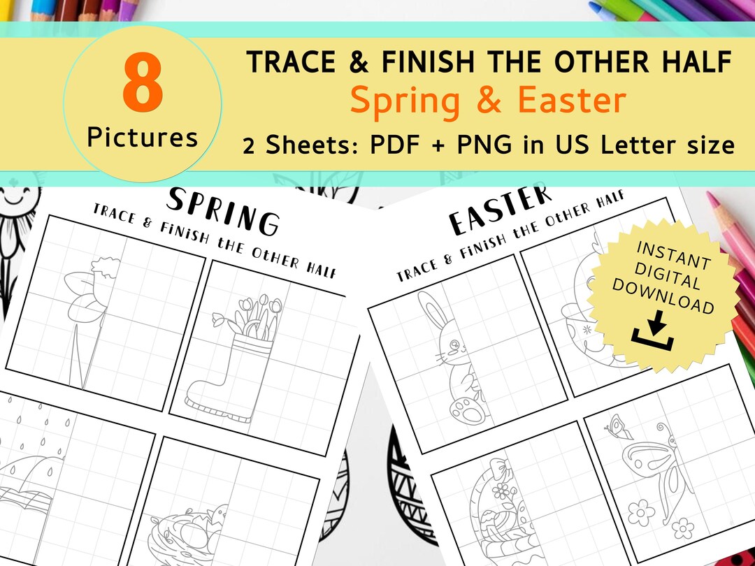 Trace and Finish the Other Half: Spring and Easter Trace and Draw Easy ...