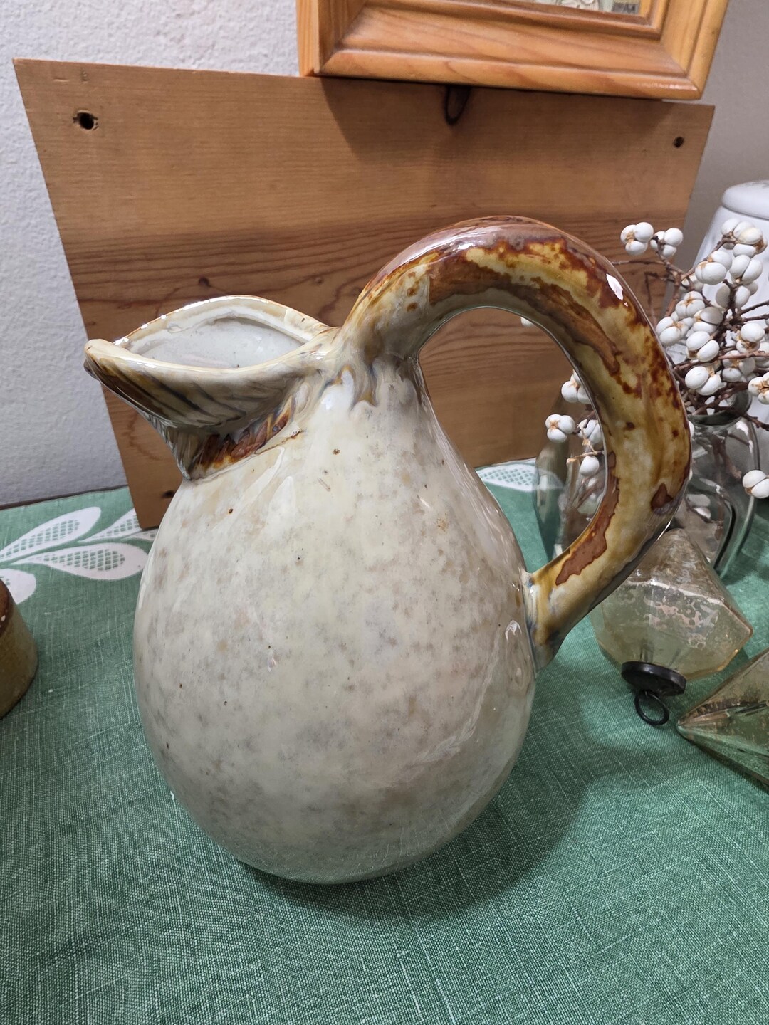 Vase Pear-shaped Pitcher Brown Handle, Leaf Spout - Etsy