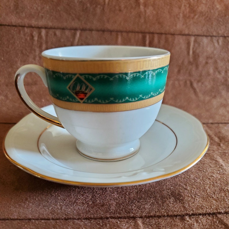 Art Deco Tea Cup and Saucer Gold With Green Design Cup and Saucer Set ...