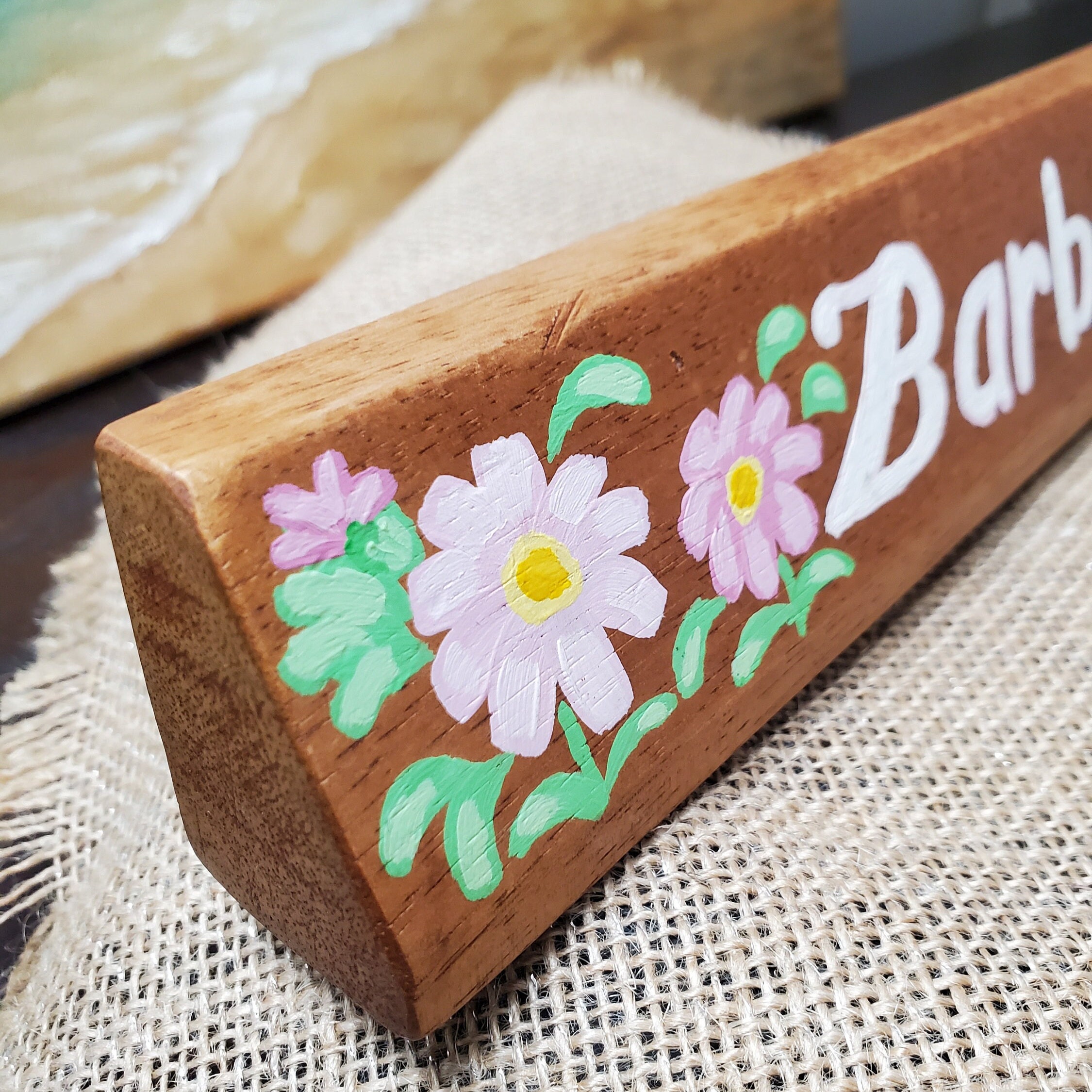 BARBARA Name Plate With Painted Flowers the Wood is Solid - Etsy