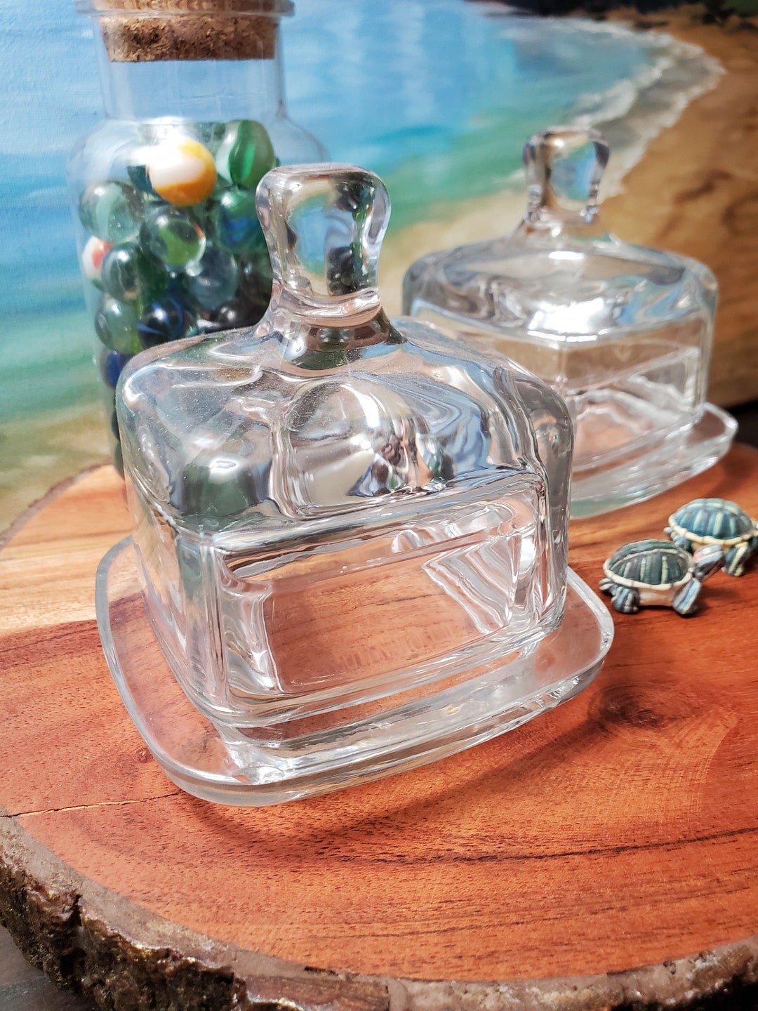 Dish Crystal Glass Butter Two Vintage Leaded Glass Square Bowls and ...