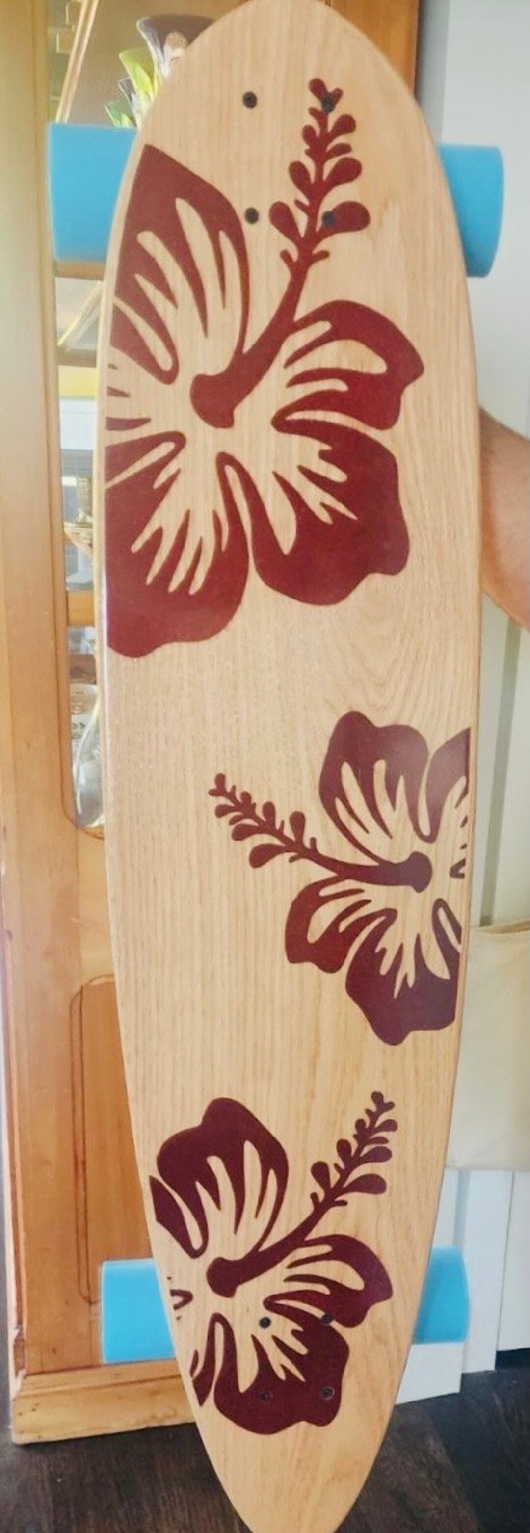 Coastside Cruiser Solid Oak Longboard in maui Hibiscus Design - Etsy