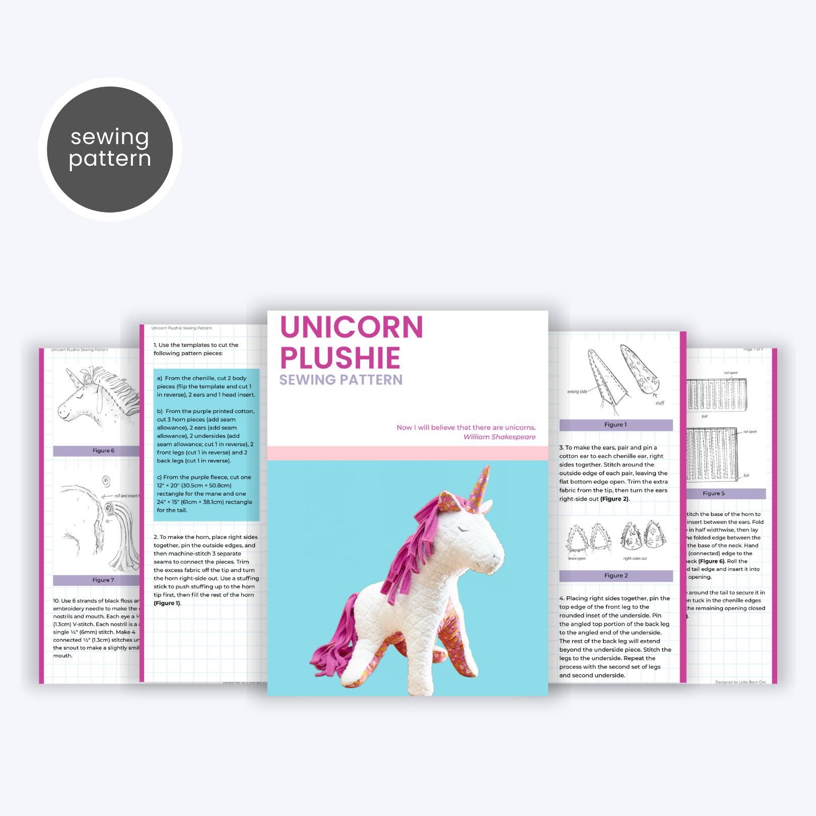 Unicorn Plush Sewing Pattern PDF DIY Stuffed Animal Craft Plushie ...