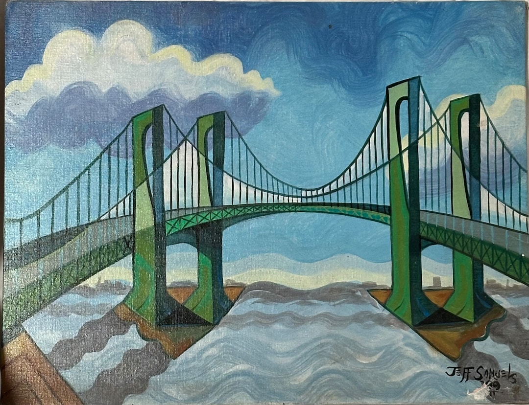 Suspension Bridge Painting Graphic Geometric Bridge Oil Painting on ...