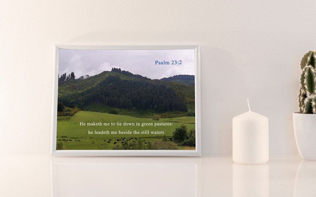 Green Pastures Psalm 23:2, Bible Verse Wall Art, Motivational Wall Art ...