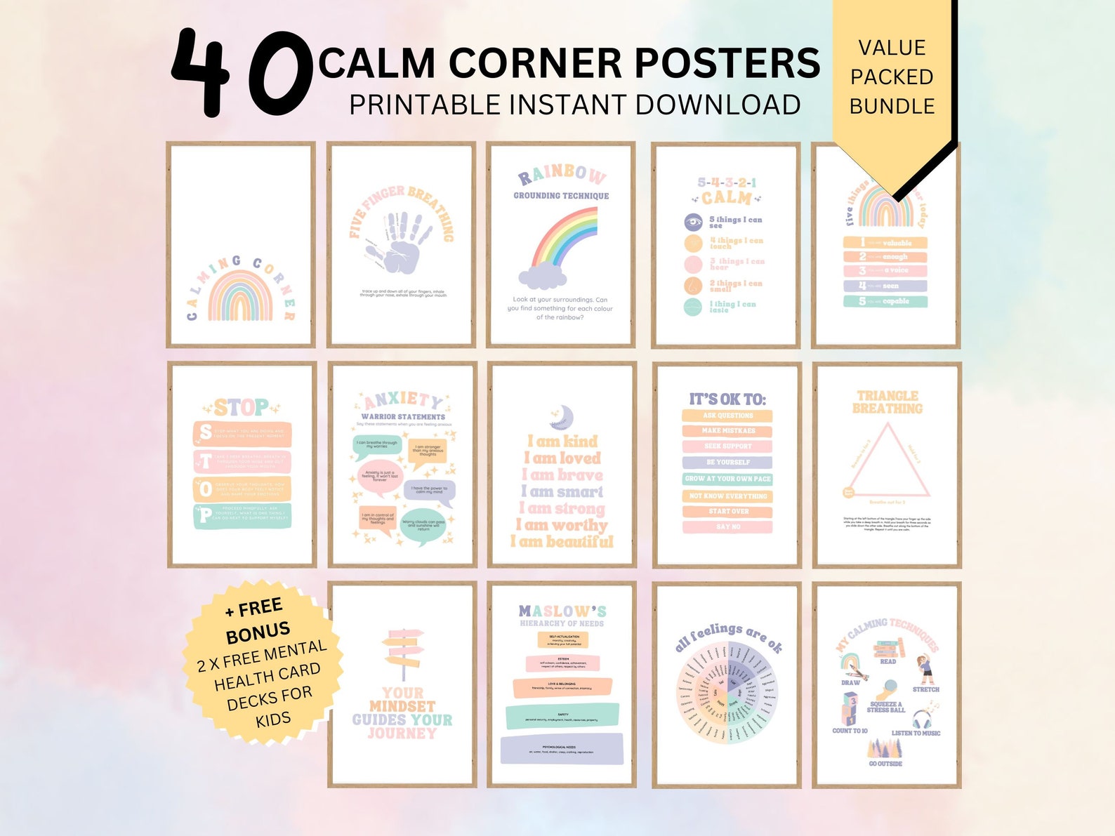 Calming Corner Posters Pastel, Calm Corner Worksheet, Calm Down Corner ...