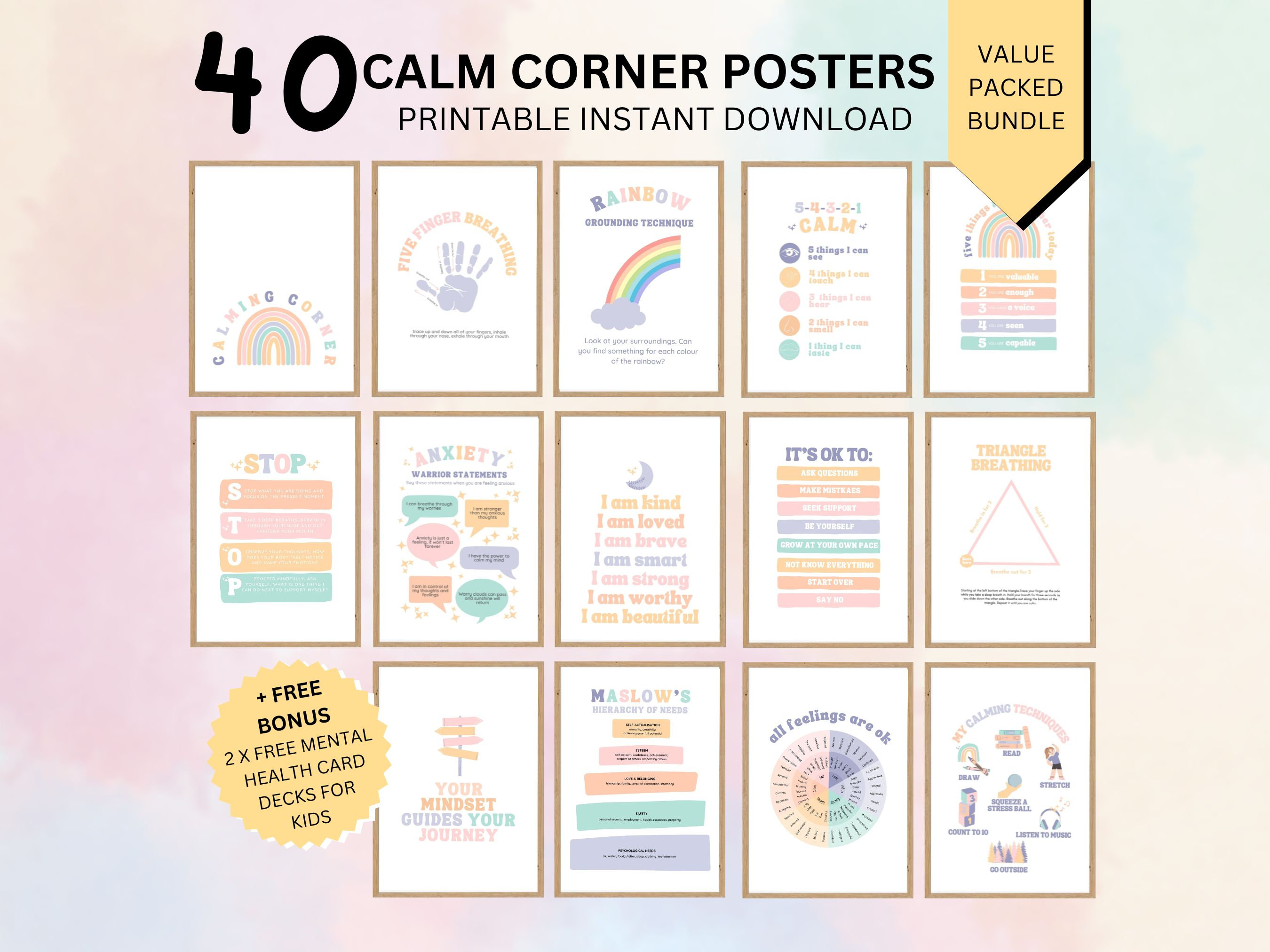 Calming Corner Posters Pastel, Calm Corner Worksheet, Calm Down Corner ...
