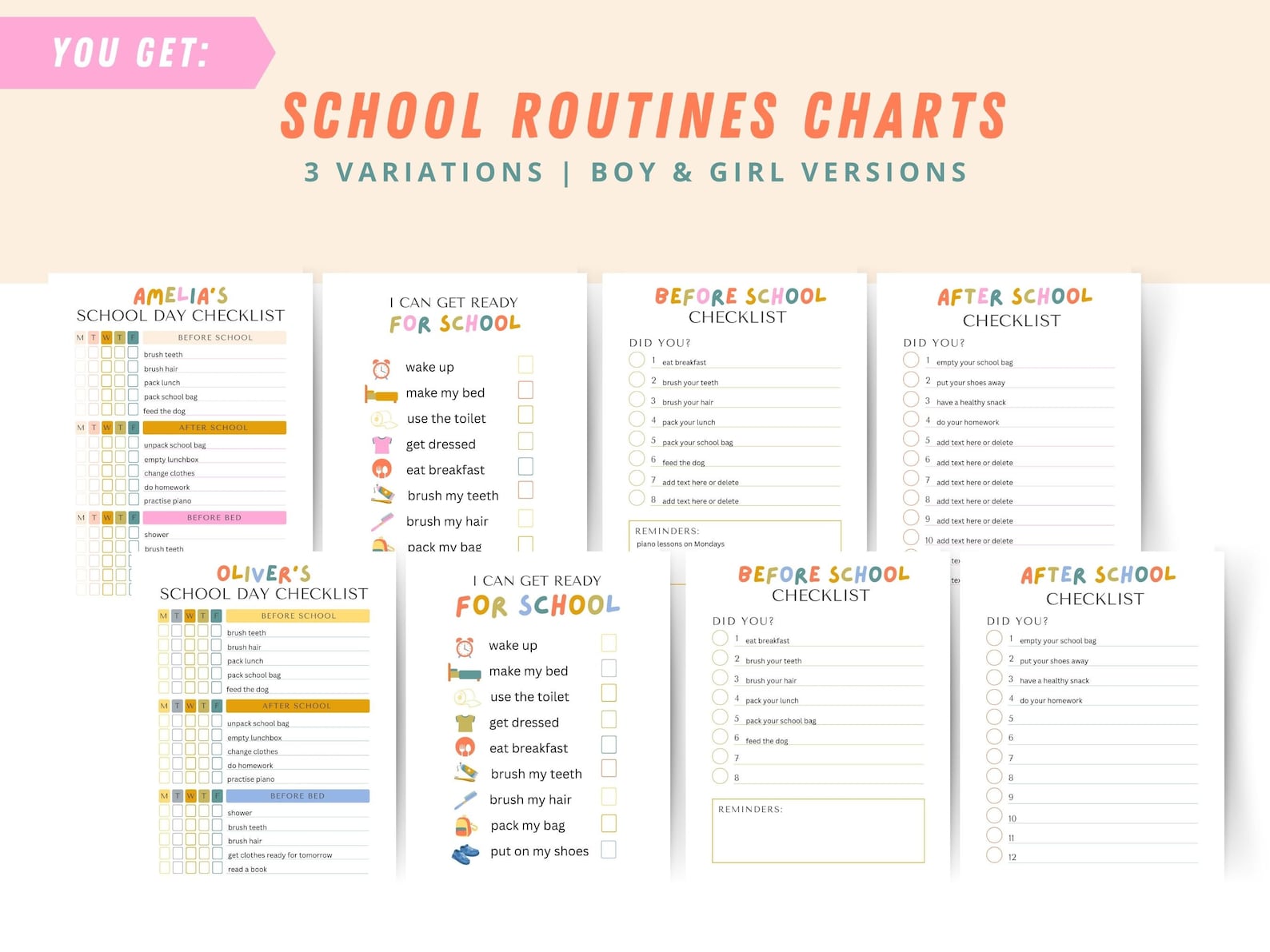 Kids Daily Routine, Before After School Editable Chore Chart, School ...