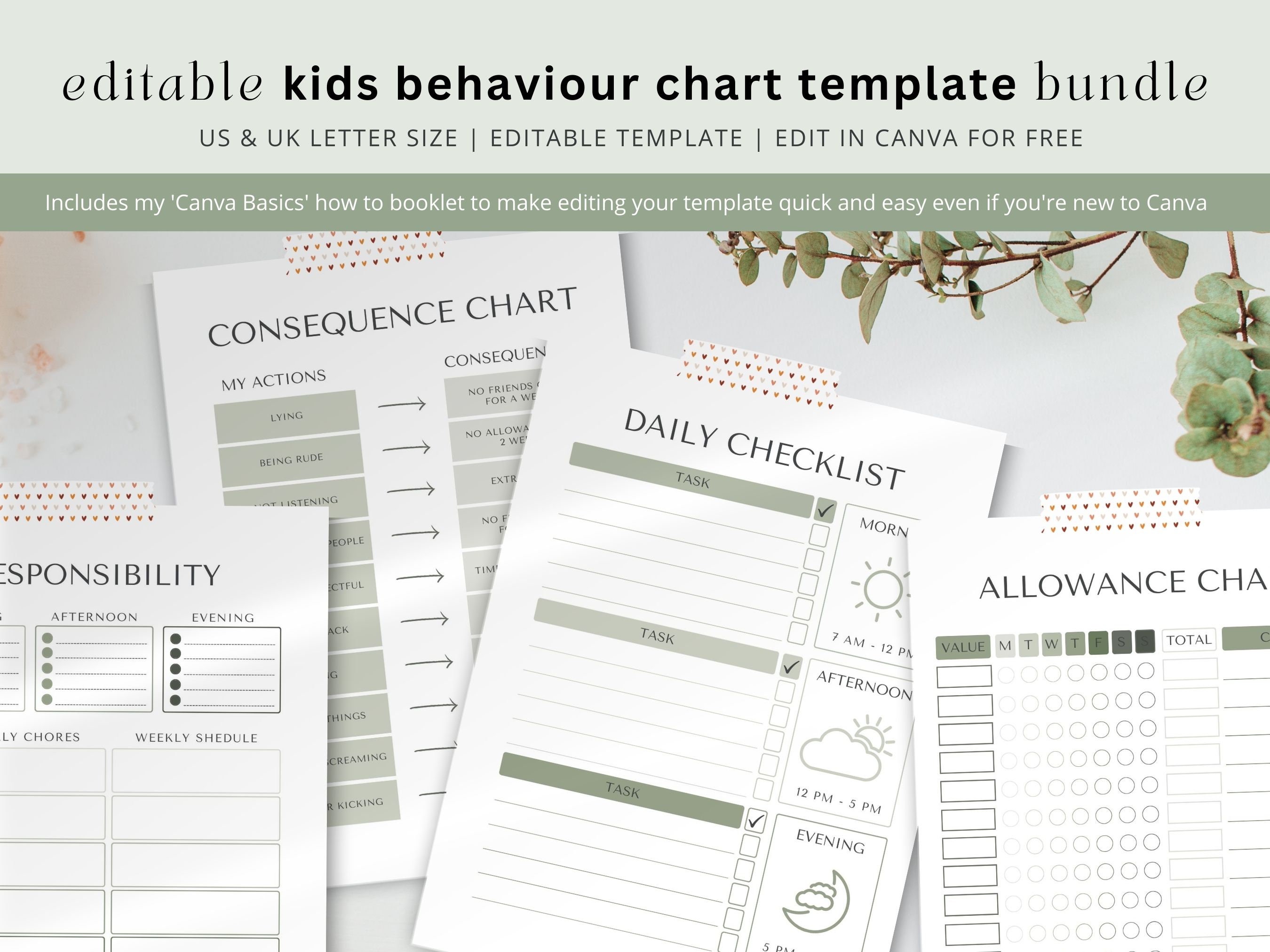 Editable Reward Chart for Kids, Reward Chart Bundle, Kids Behaviour ...