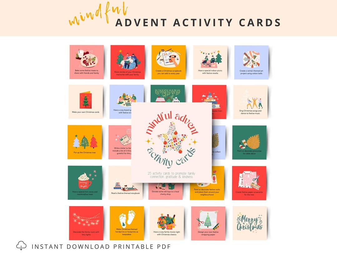 25 Printable Advent Cards, Family Kids Advent Printable, Christmas ...