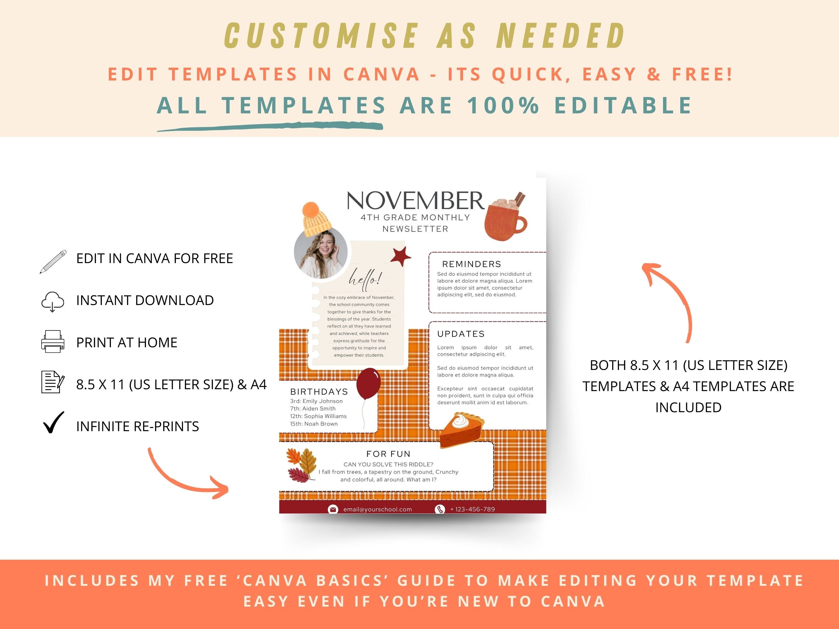 Editable School Newsletter Template, Newsletter Bundle, Monthly ...