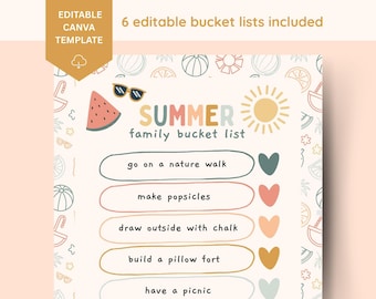 Summer Bucket List Printable, Summer Break Bucket List Template, Summer ...