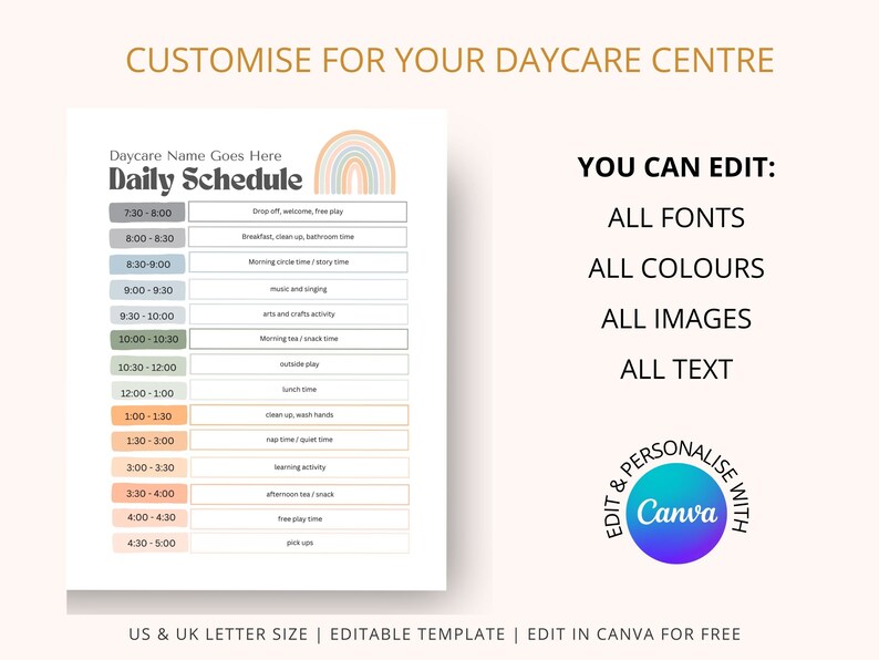 Daily Daycare Schedule Daycare Forms Daycare Provider Home - Etsy