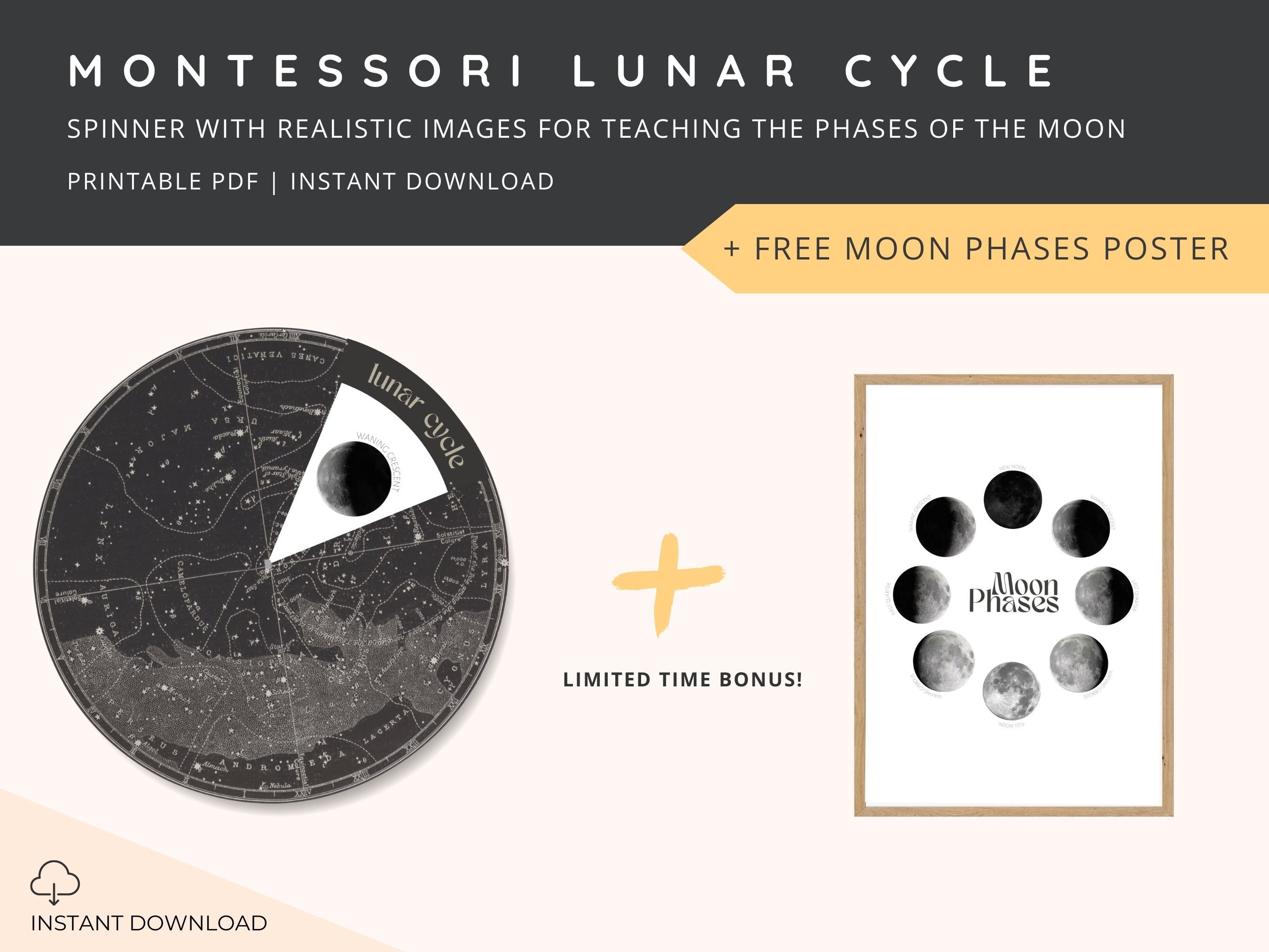 Montessori Moon Phases Wheel Spinner, Lunar Cycle, Classroom Decor ...