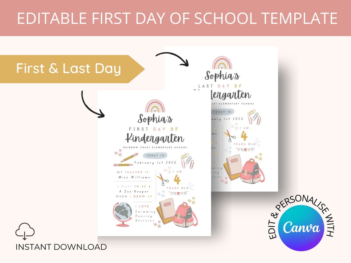 First Day of School Poster Editable First Day of School - Etsy