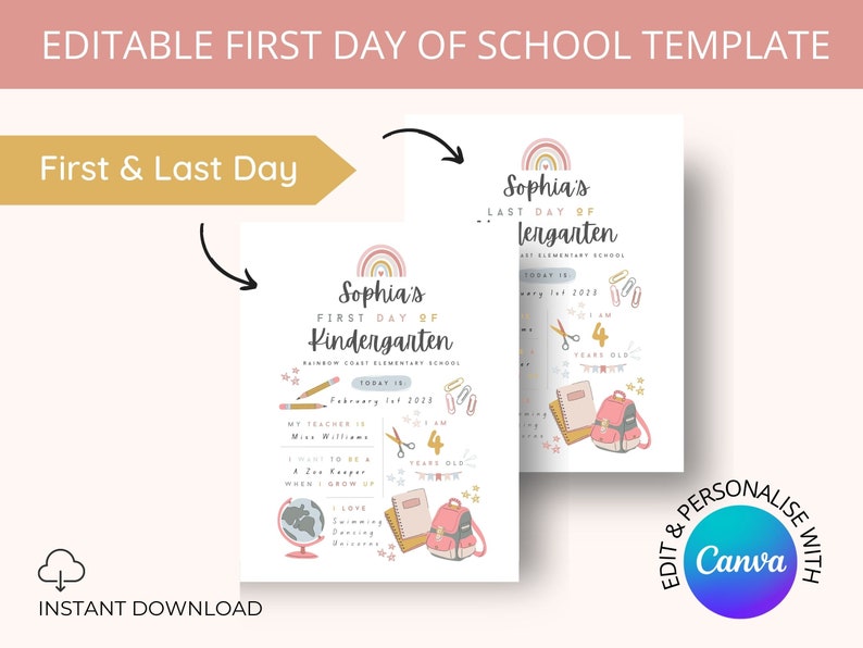 First Day of School Poster Editable First Day of School - Etsy