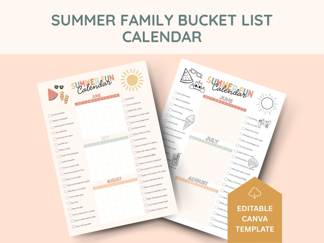 Editable Printable Summer Calendar Poster, Summer Activity Ideas ...