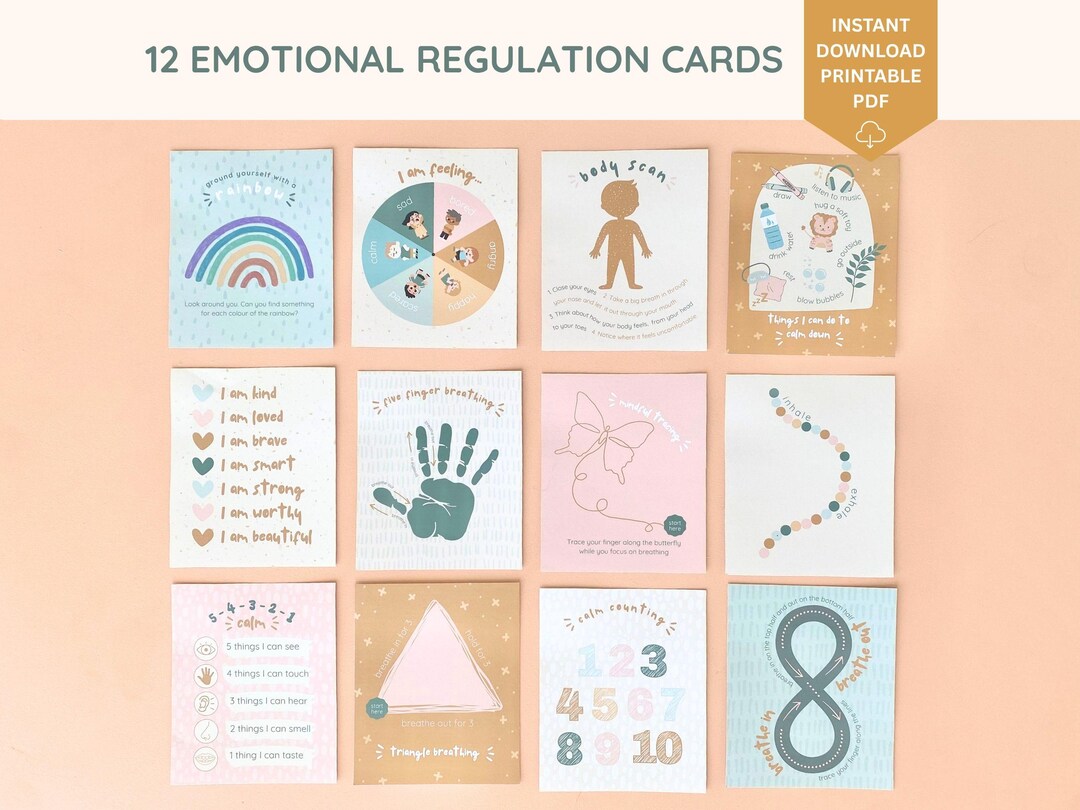 Emotional Regulation Cards for Kids, Anxiety Coping Cards, Self ...