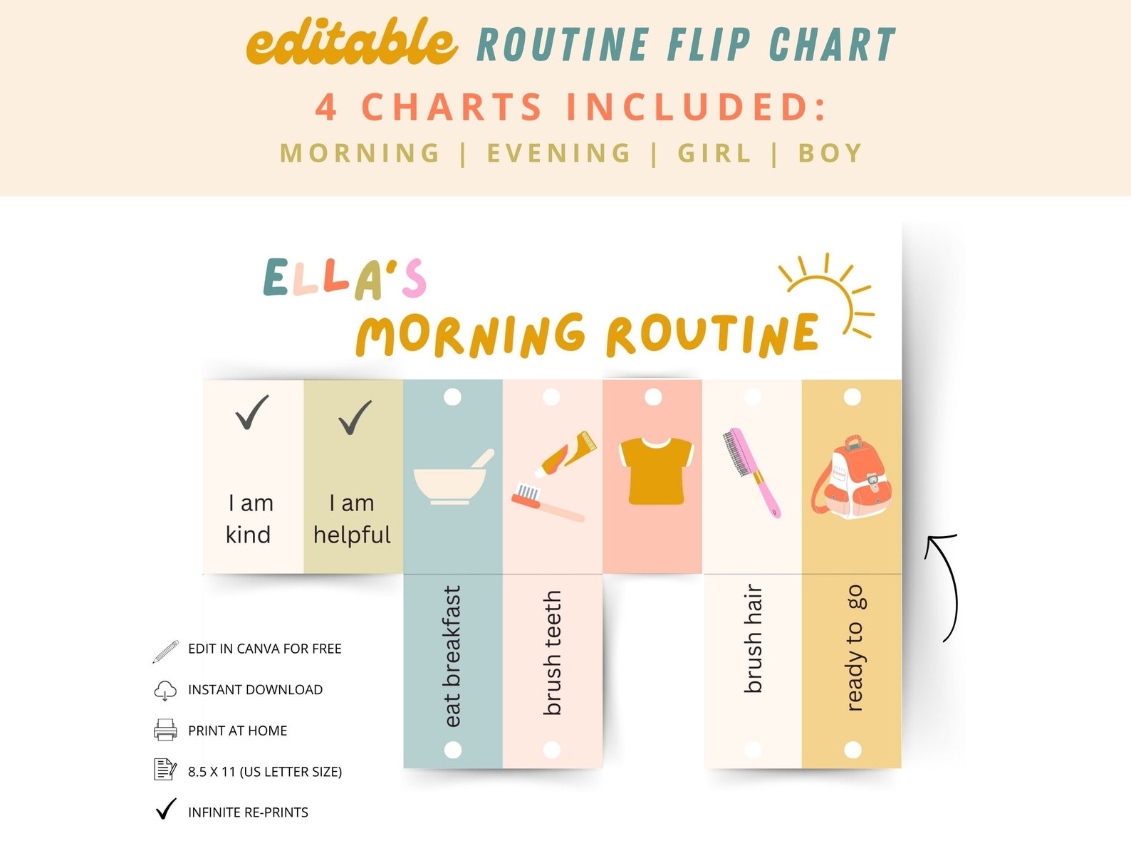Morning & Evening Routine Flip Chart, Toddler Routine Flip Chart, Kids ...