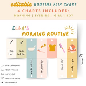 Morning & Evening Routine Flip Chart, Toddler Routine Flip Chart, Kids ...