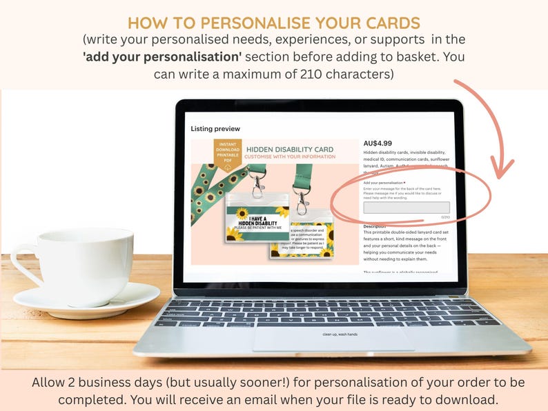 Instant Download, Personalized Hidden Disability Awareness Card ...