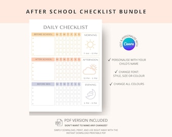 Editable Daily Checklist for Kids Printable Kids Responsibility Chart ...