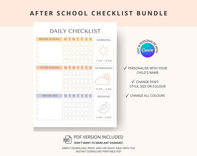 Editable Kids Daily and Weekly Chore Chart,daily Checklist for Kids ...