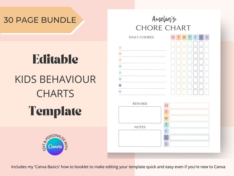 Editable Kids Chore Charts Reward Allowance Screen Time - Etsy