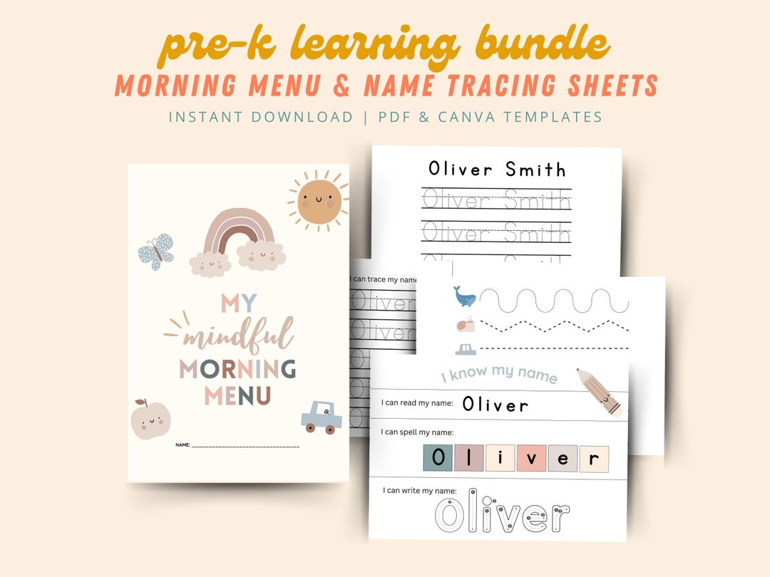 Preschool Morning Menu Printable, Custom Name Tracing Sheet, Homeschool ...