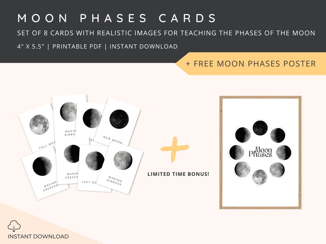 Montessori Moon Phases Cards, Montessori at Home, Lunar Cycle ...