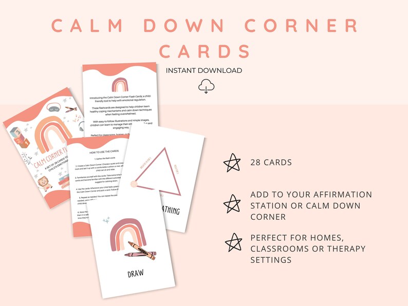 Boho Calming Corner Flashcards, Calming Strategies Flash Cards, Calming ...