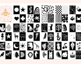 120 High Contrast Baby Cards Bundle Printable Montessori Black and ...