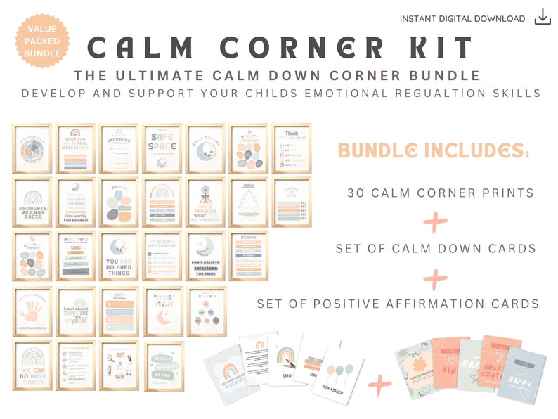 Calming Corner Kit Classroom Boho Calm Down Decor Wall Art Social ...