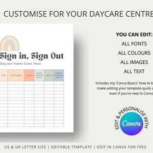 Sign in and Out Form for Daycare, Home Daycare, Preschool Sign in Sheet ...