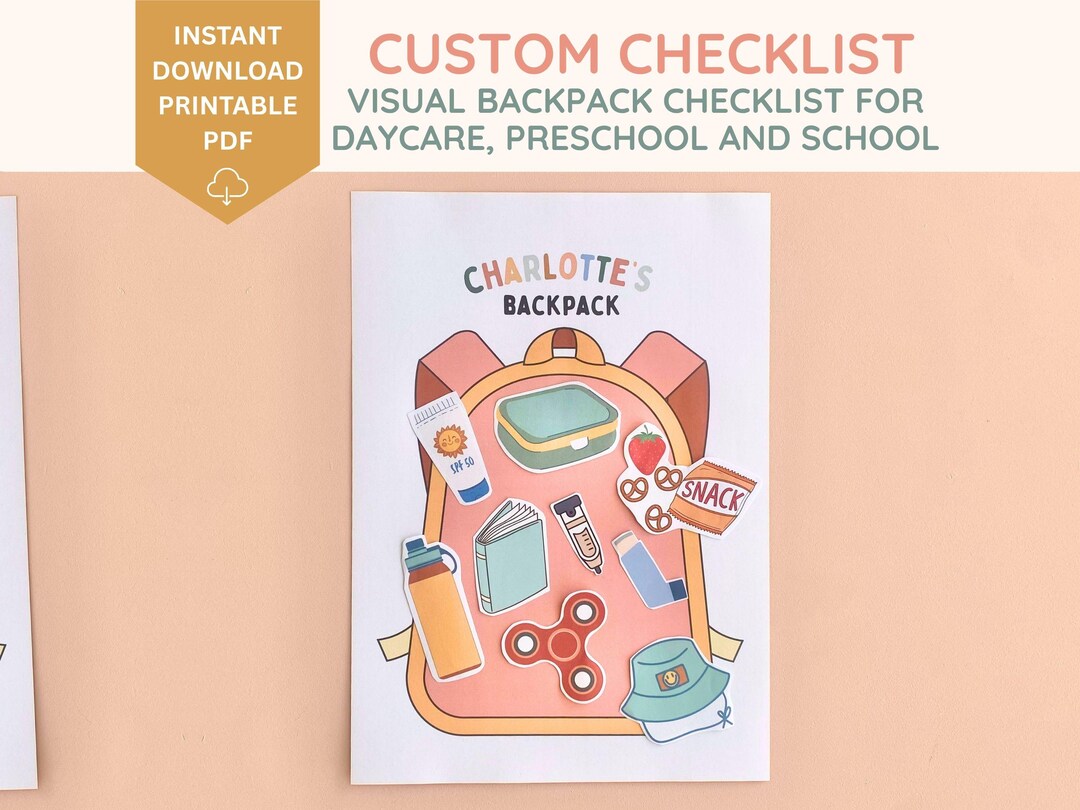Kids Daily School Bag Checklist Schedule, Custom Chore Chart, Daily ...