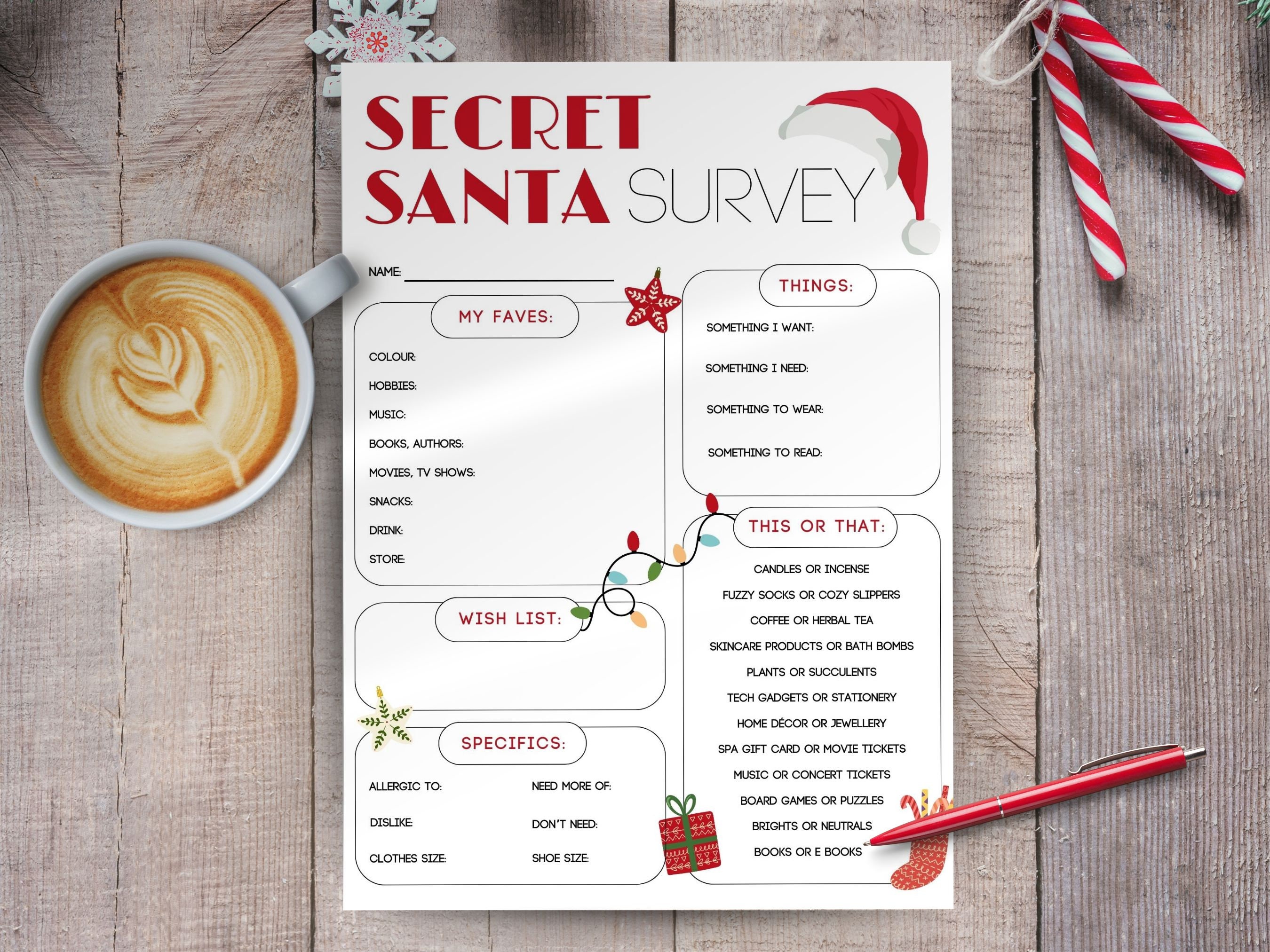 Office Gift Exchange Survey Form, Secret Santa Questionnaire for ...