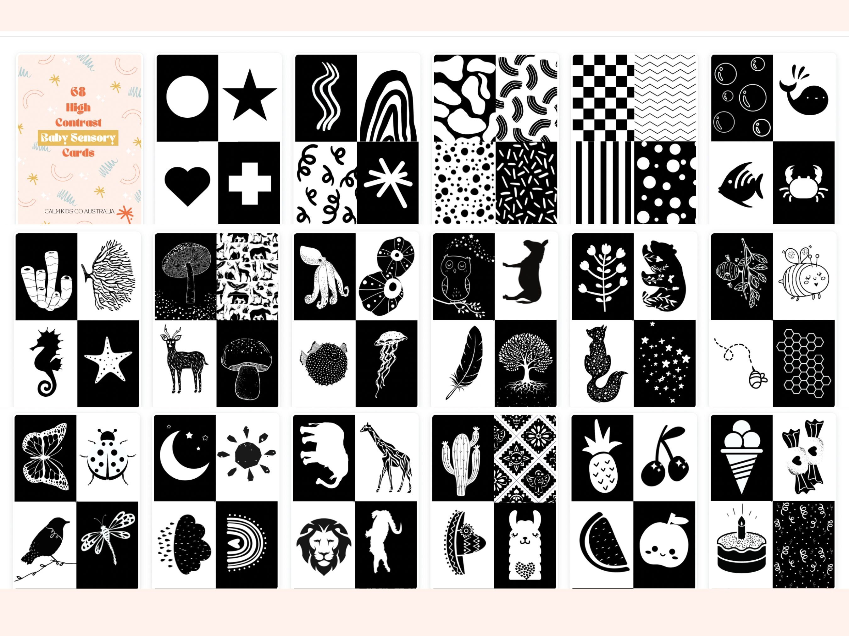 68 High Contrast Baby Cards Bundle Printable Montessori Black and White ...