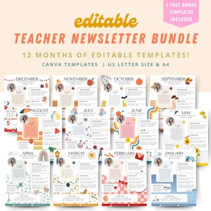Editable School Newsletter Template, Newsletter Bundle, Monthly ...